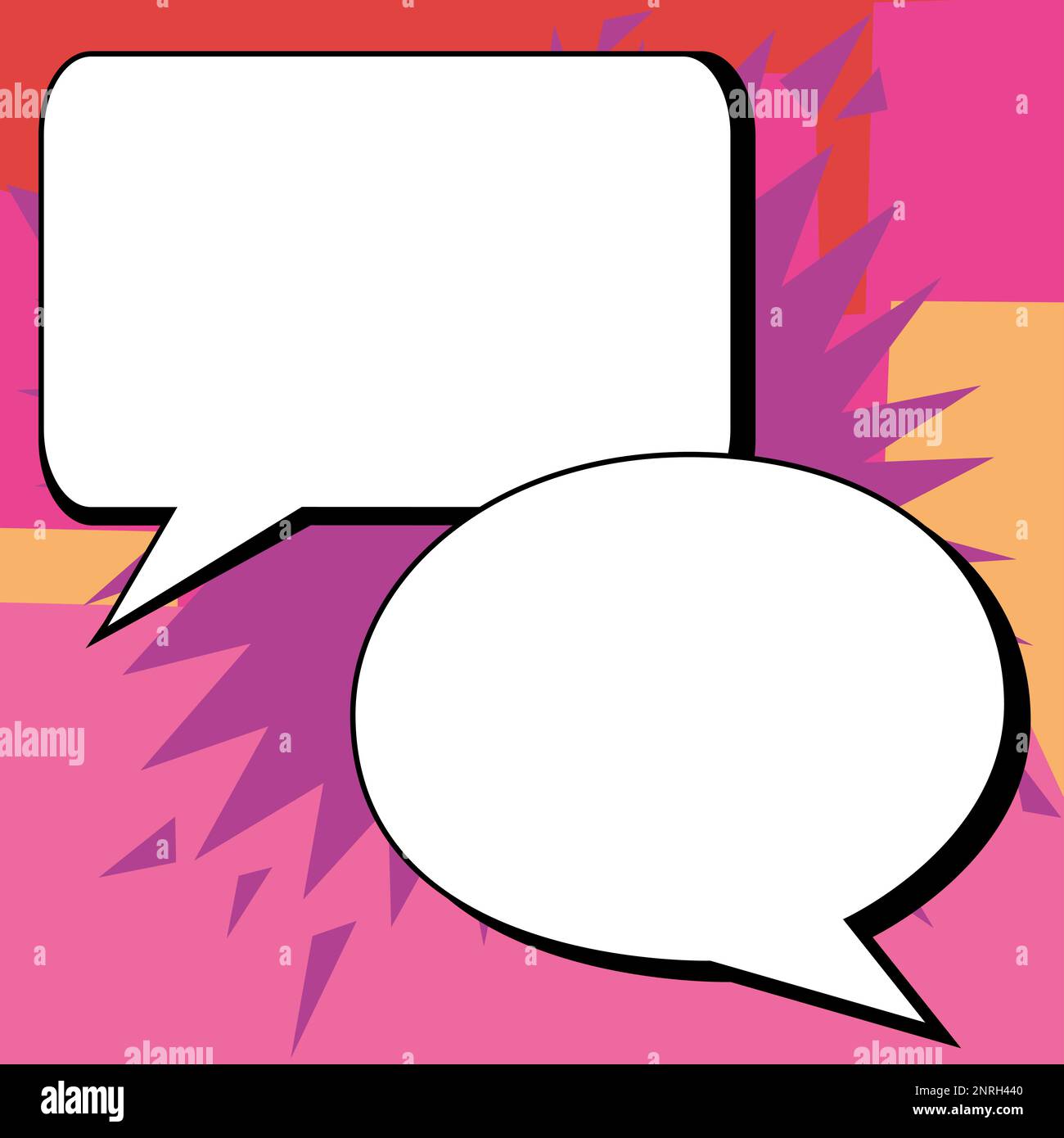 Two big white empty speech bubbles for text. Square and oval dialog ...