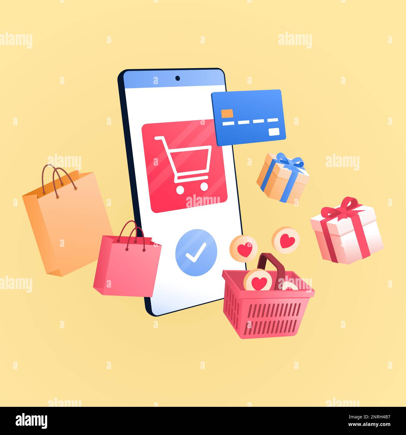 Smartphone with shopping app, bags, gifts, shopping basket and credit ... Smartphone with shopping app, bags, gifts, shopping basket and credit ...