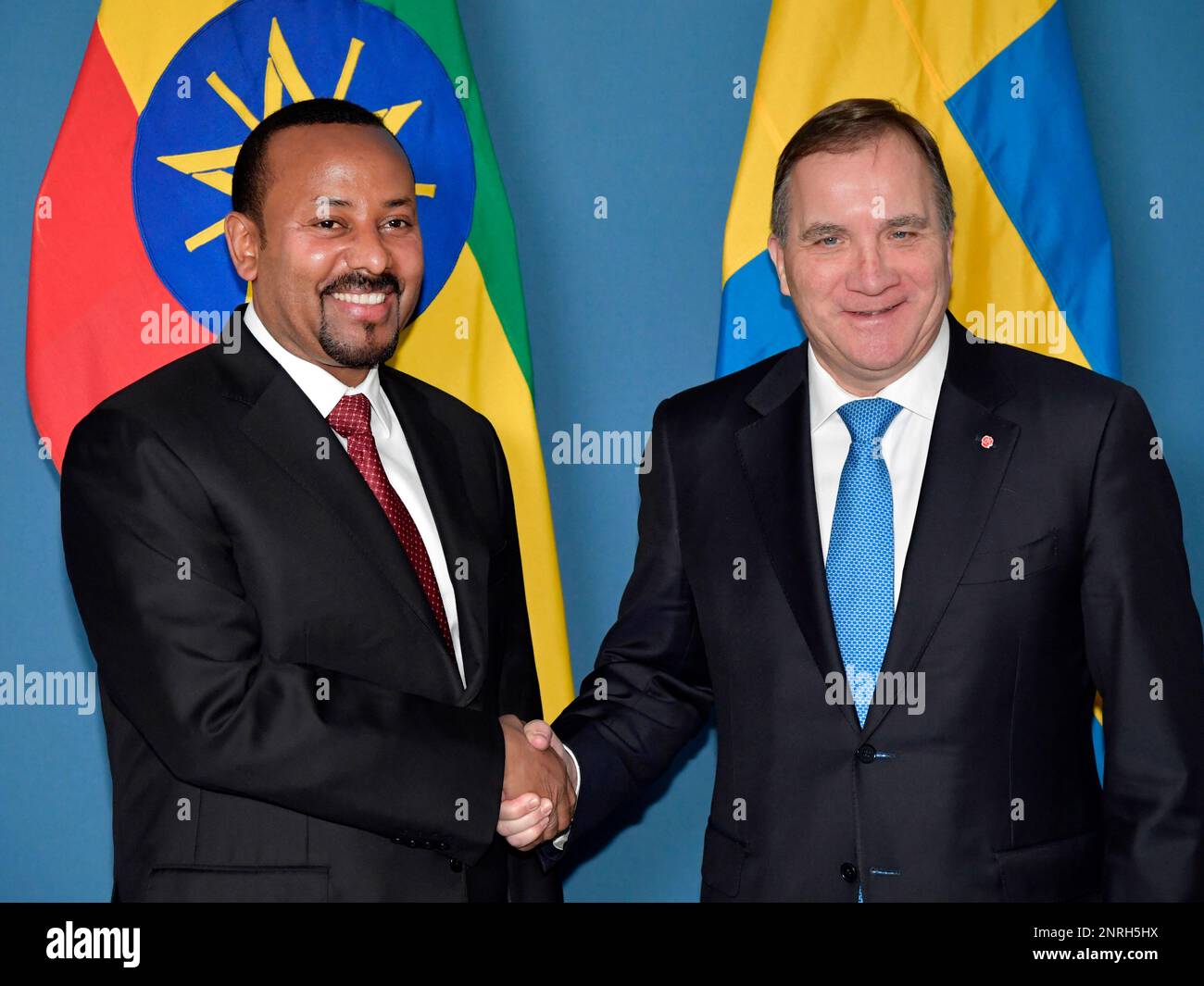 Sweden's Prime Minister Stefan Lofven, right, welcomes Ethiopia's Prime ...