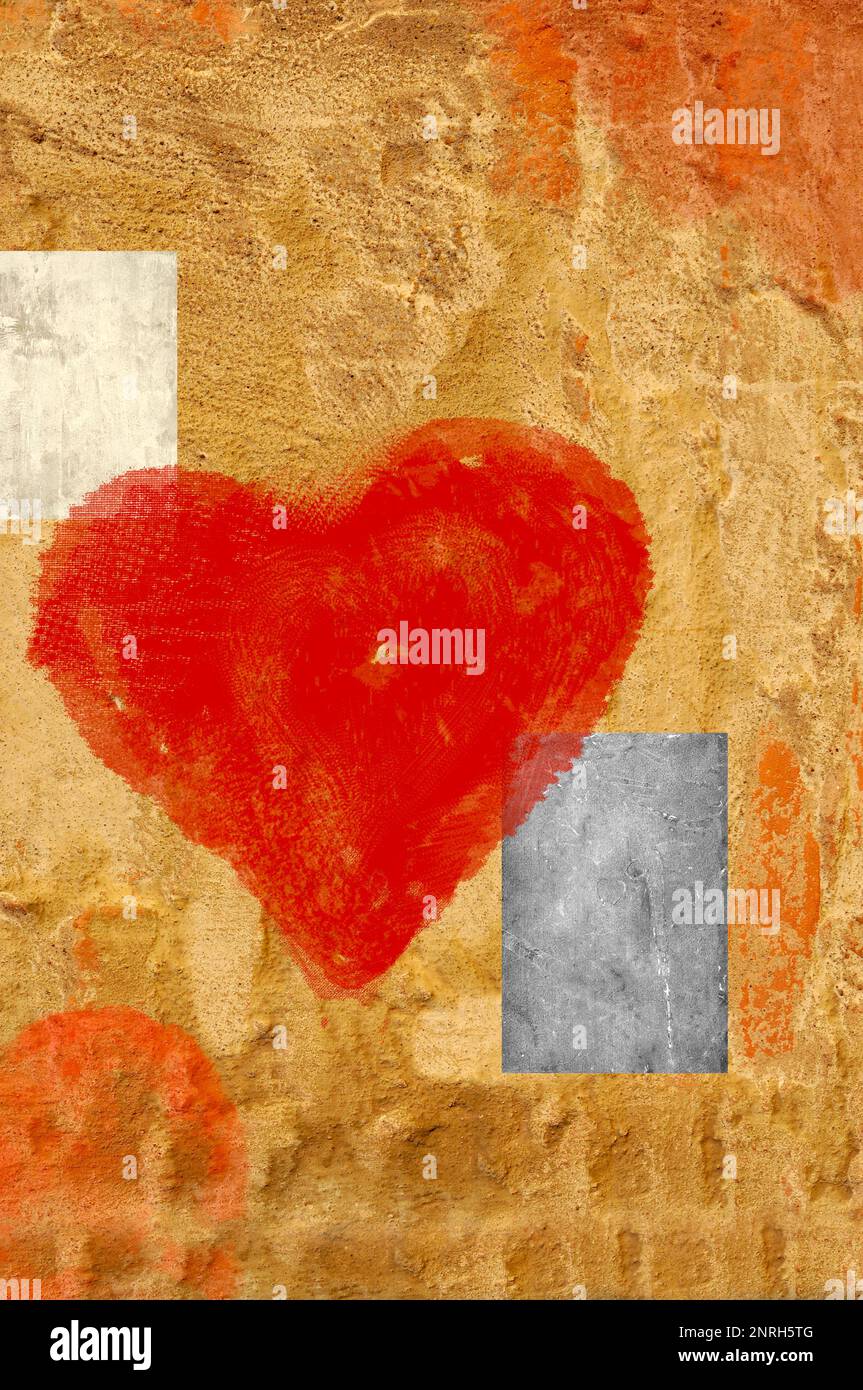 Artistic red heart with squares on rough wall Stock Photo - Alamy