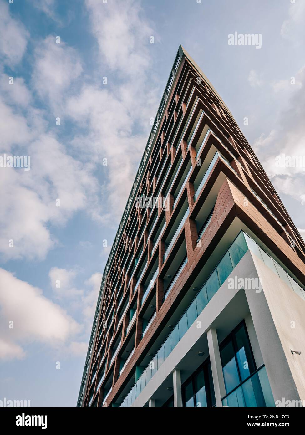 Architectural details of modern apartment building in Al Raha Beach ...