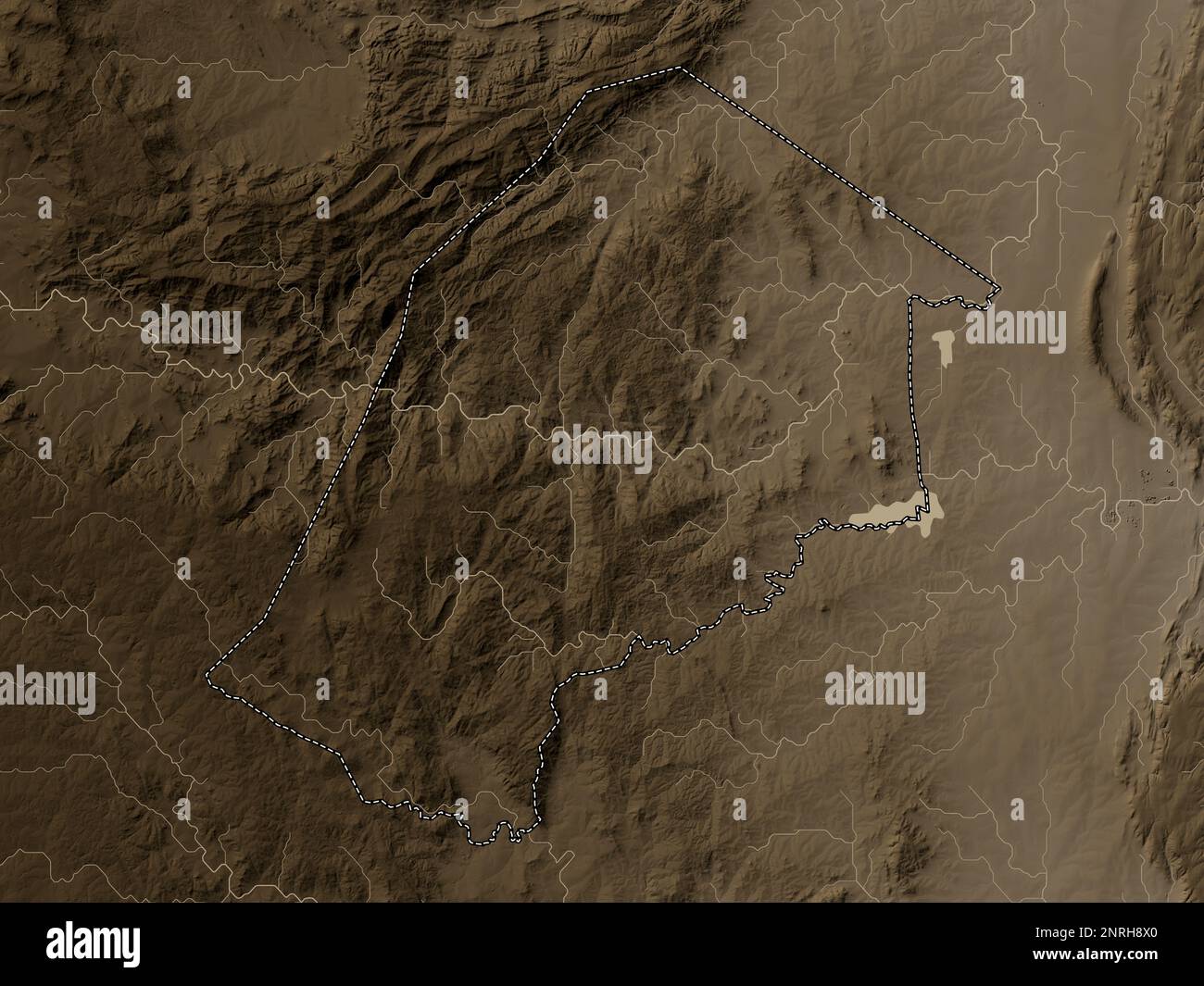 Hhohho, district of Eswatini. Elevation map colored in sepia tones with ...