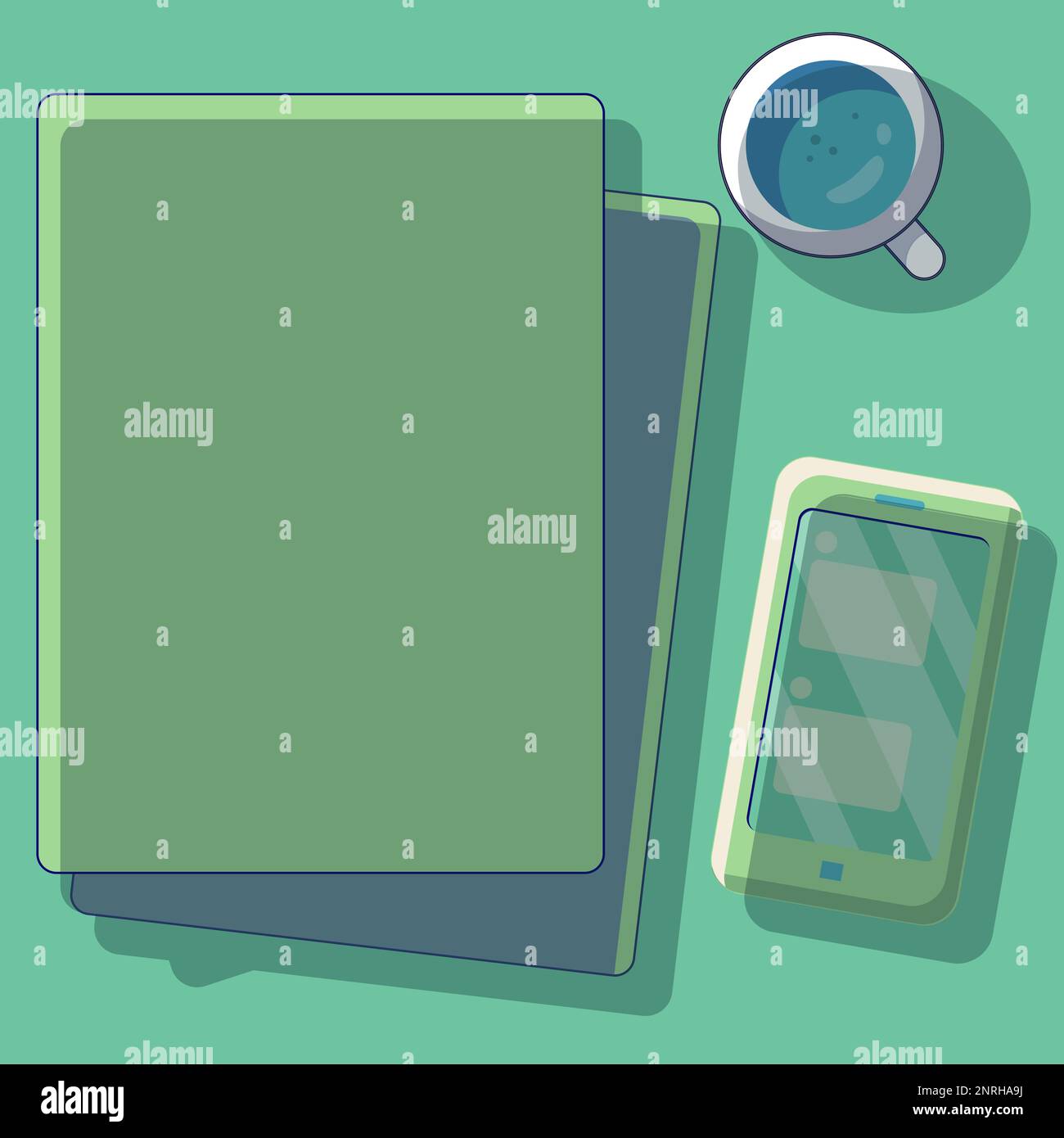 Mobile phone laying on table with messages on the screen. Bright vector ...