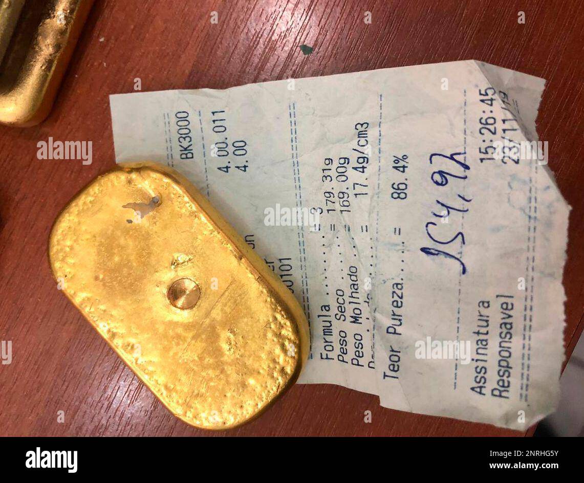 In this photo provided by the Brazilian Federal Police, a seized gold ...