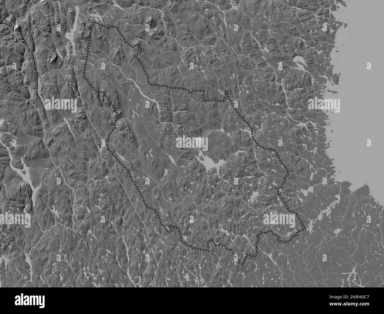 Dalarna, county of Sweden. Bilevel elevation map with lakes and rivers ...