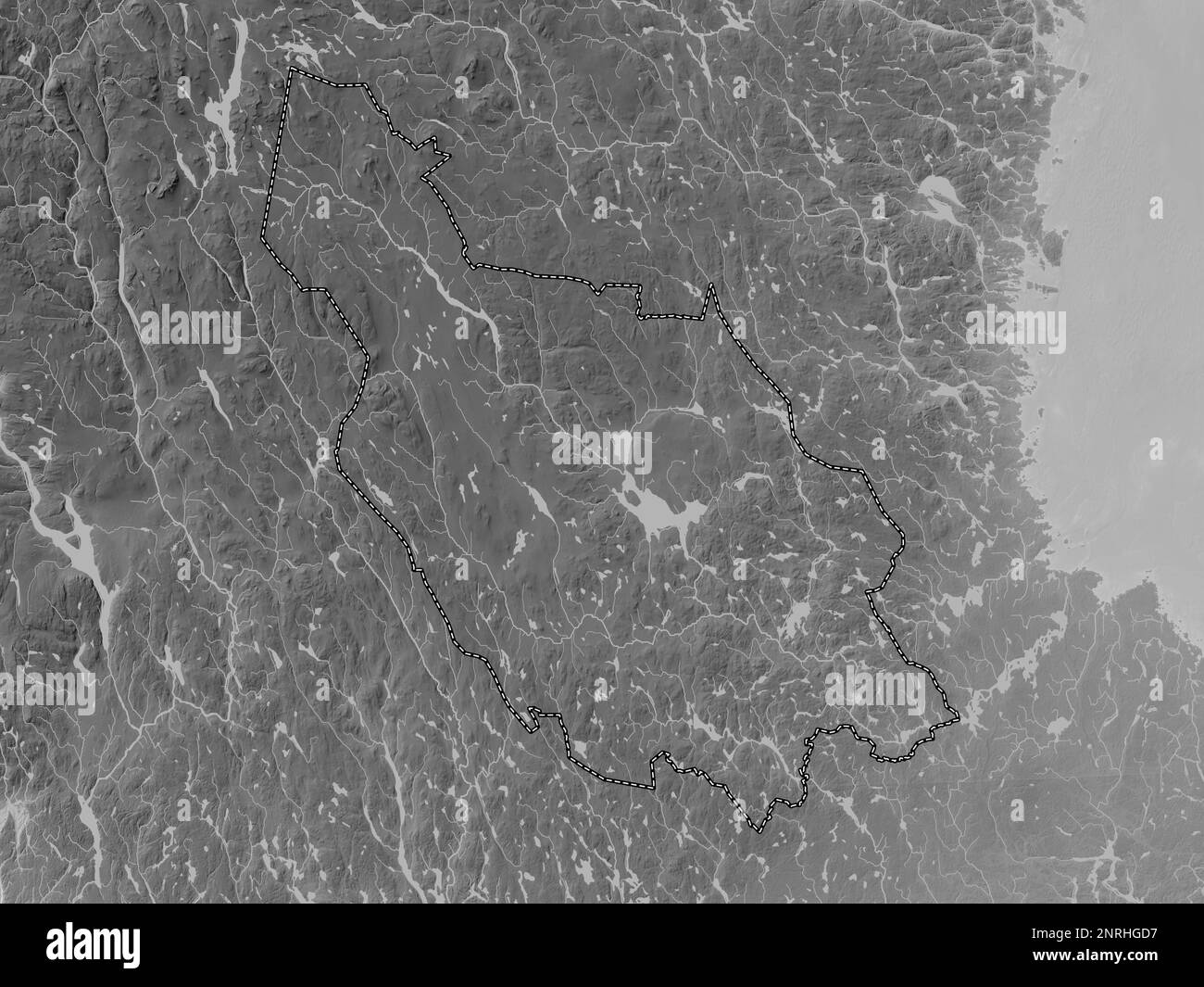 Dalarna, county of Sweden. Grayscale elevation map with lakes and ...