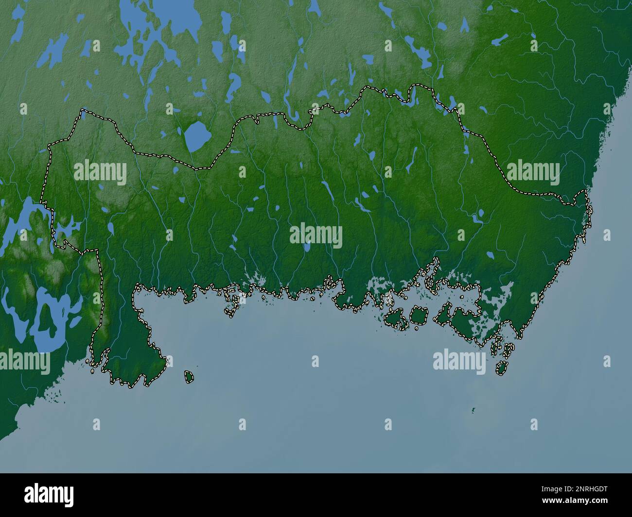 Blekinge, county of Sweden. Colored elevation map with lakes and rivers ...