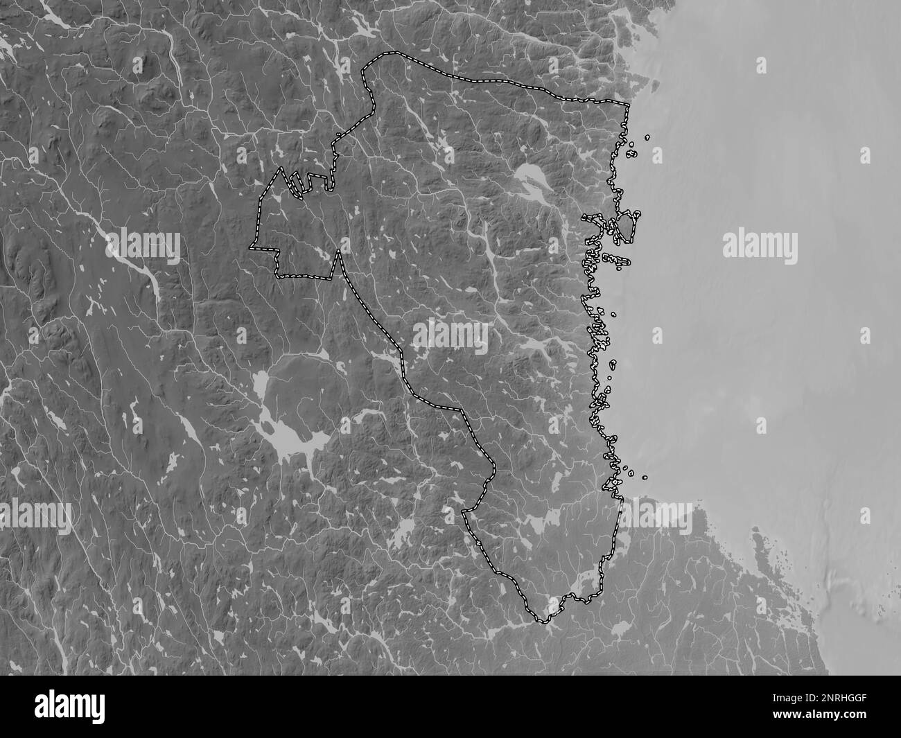 Gavleborg, county of Sweden. Grayscale elevation map with lakes and ...