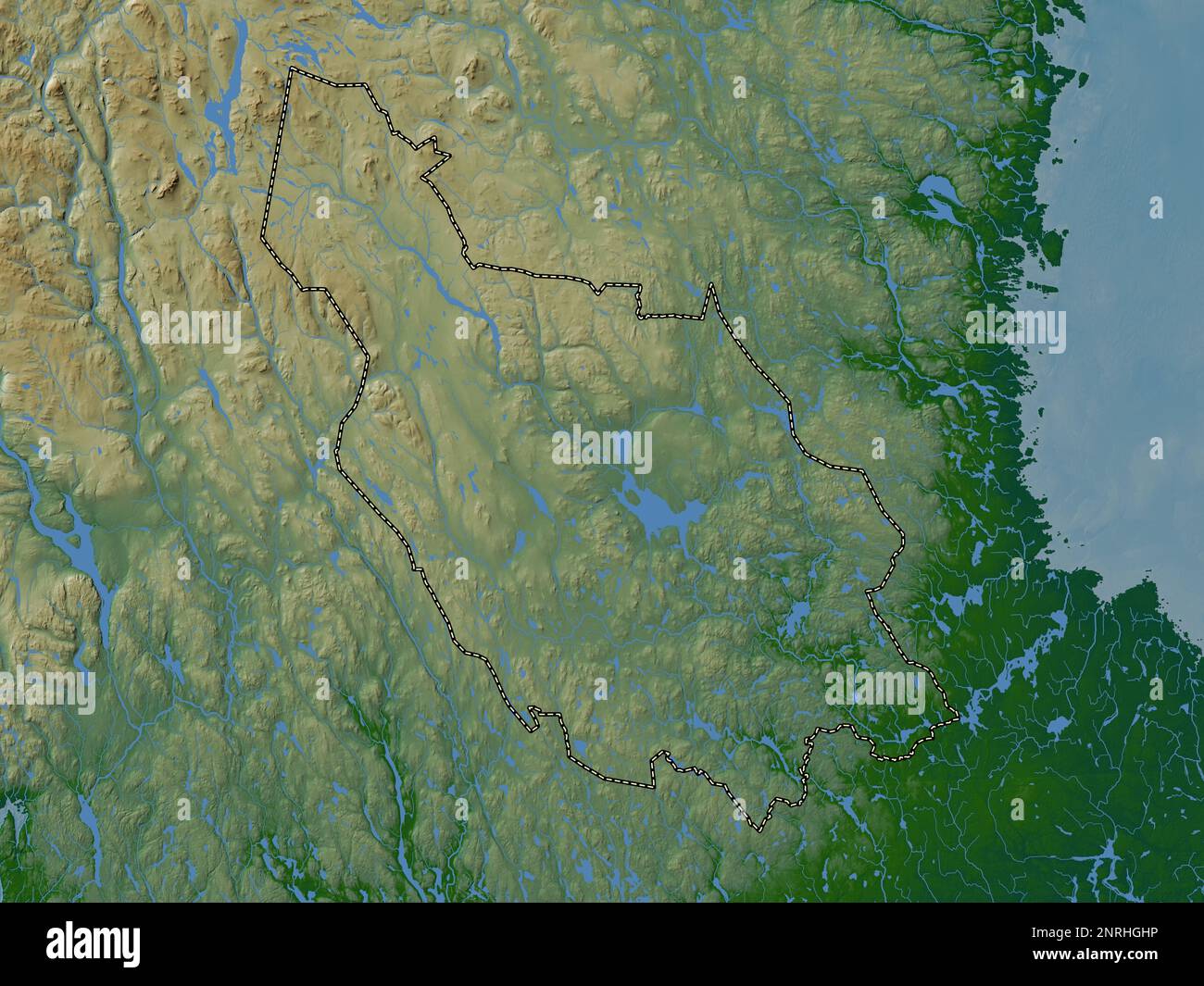 Dalarna, county of Sweden. Colored elevation map with lakes and rivers ...