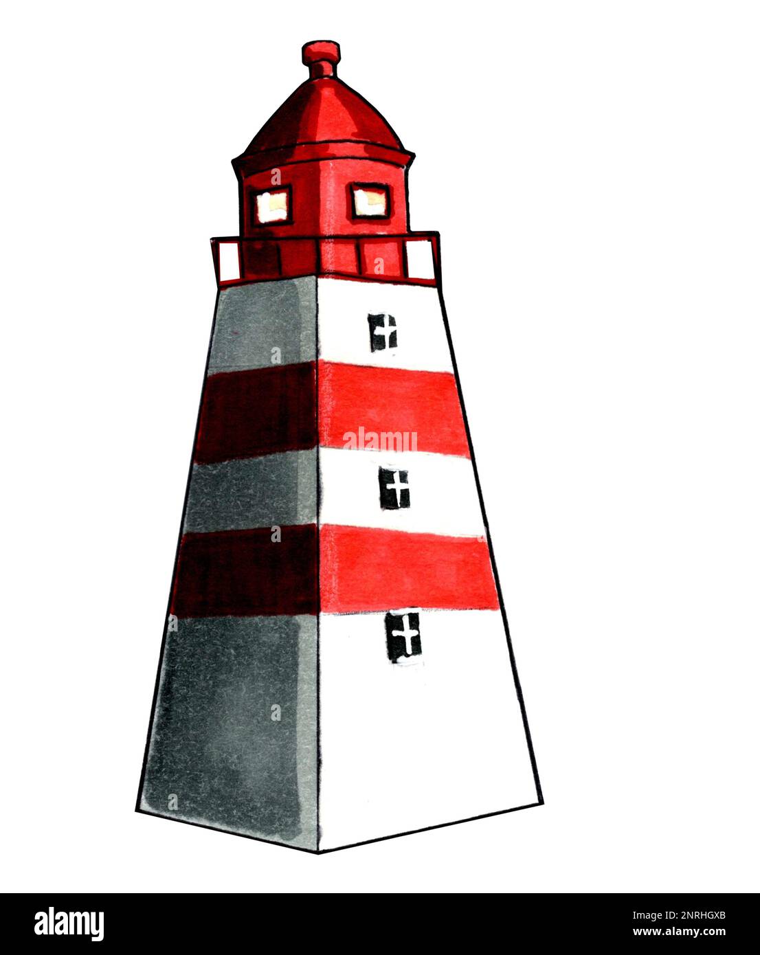 Lighthouse with white and red stripes. JPEG illustration marine life ...