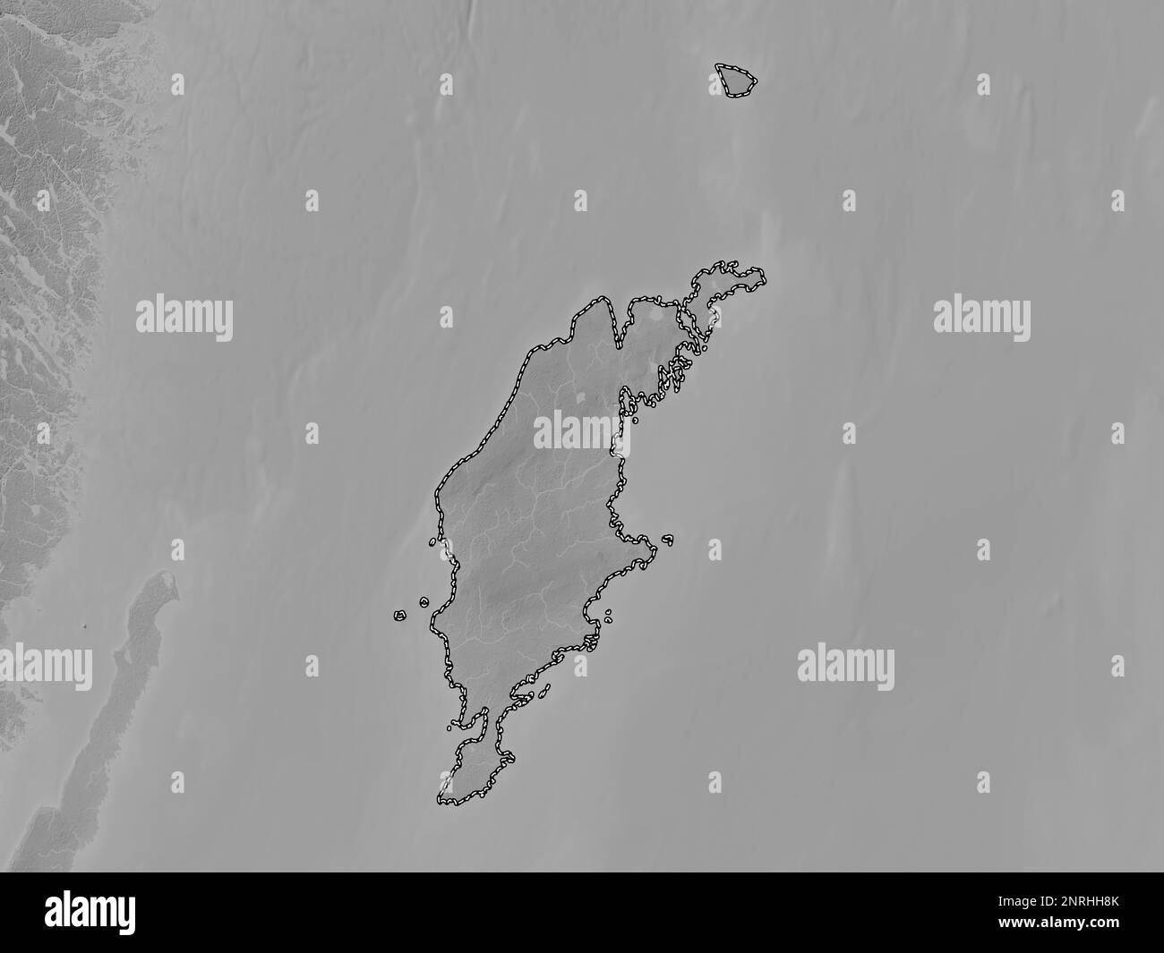 Gotland, county of Sweden. Grayscale elevation map with lakes and ...