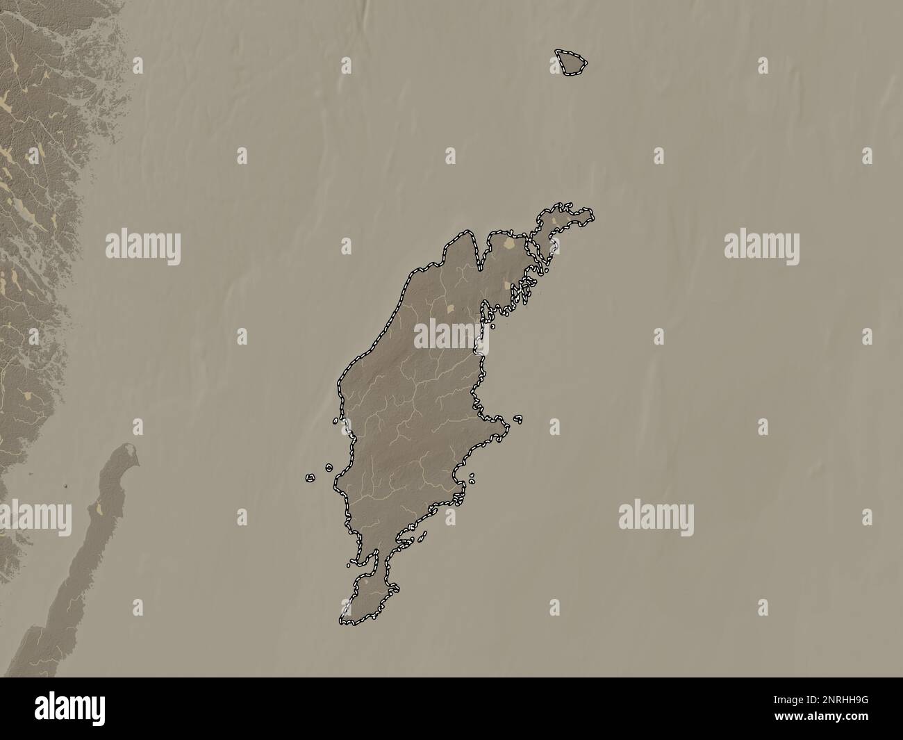 Gotland, county of Sweden. Elevation map colored in sepia tones with ...