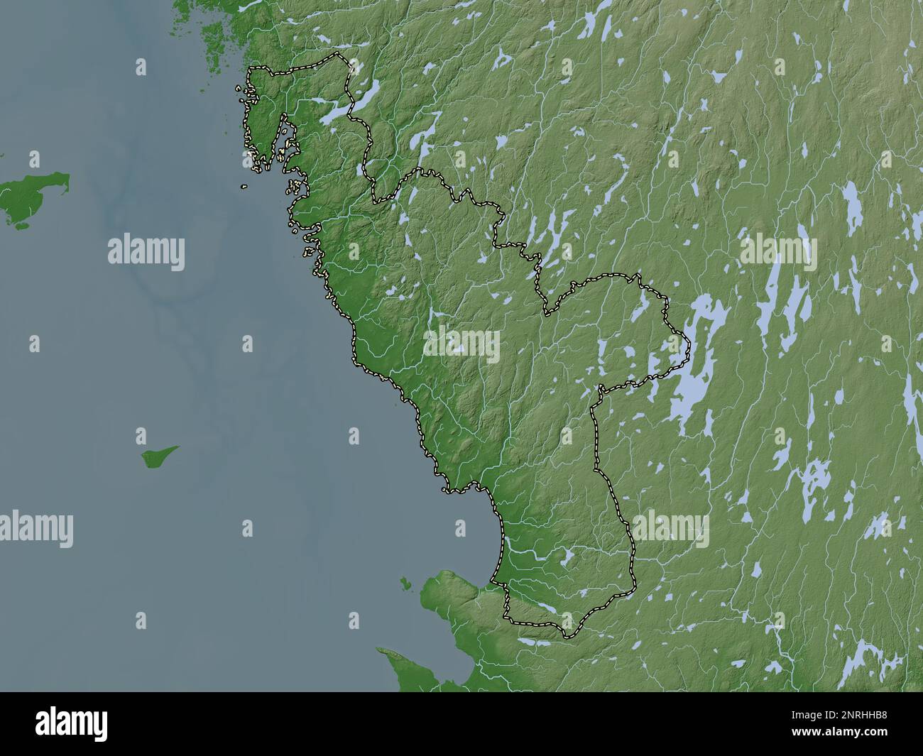 Halland, county of Sweden. Elevation map colored in wiki style with ...