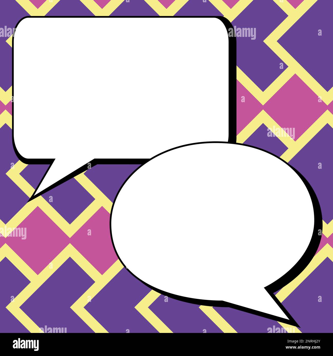 Two big white empty speech bubbles for text. Square and oval dialog ...