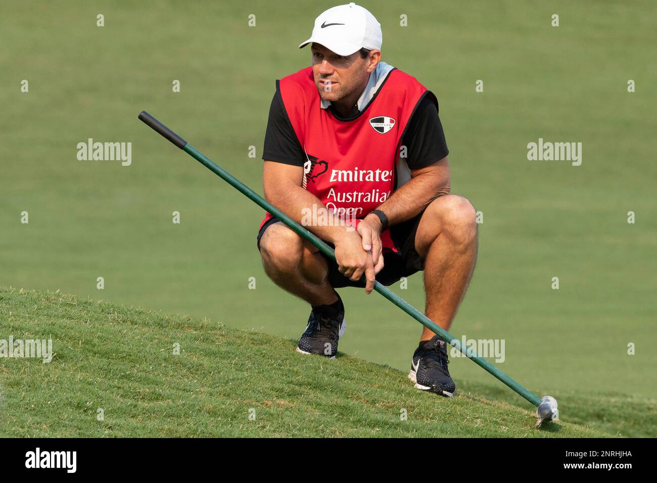 SYDNEY, AUSTRALIA - DECEMBER 06: Cameron Davis (AUS) caddie waits by ...