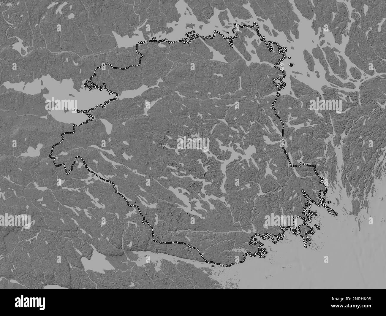 Sodermanland, county of Sweden. Bilevel elevation map with lakes and ...