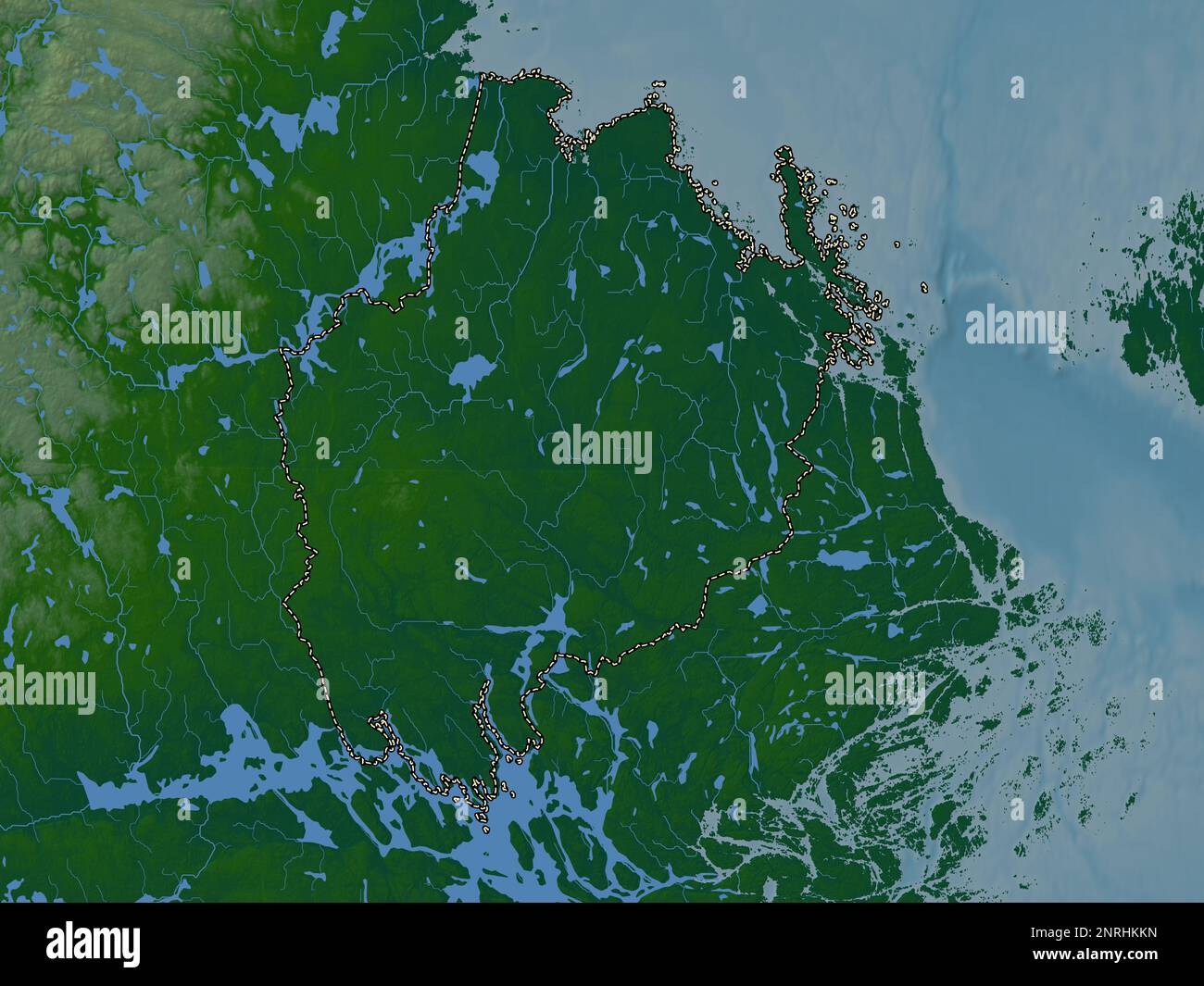 Uppsala, county of Sweden. Colored elevation map with lakes and rivers ...