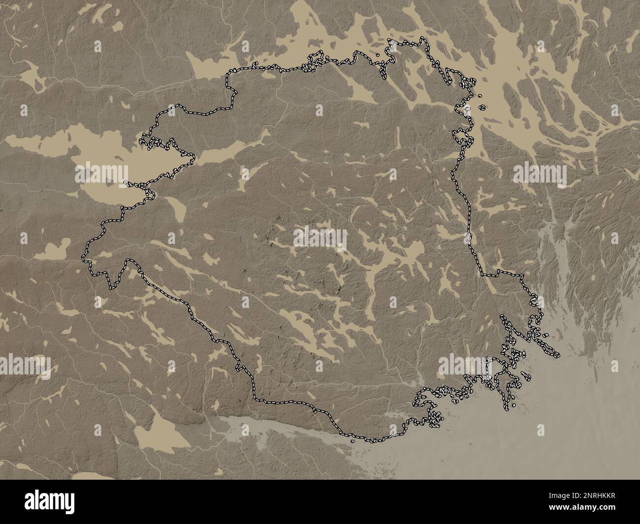 Sodermanland, county of Sweden. Elevation map colored in sepia tones ...