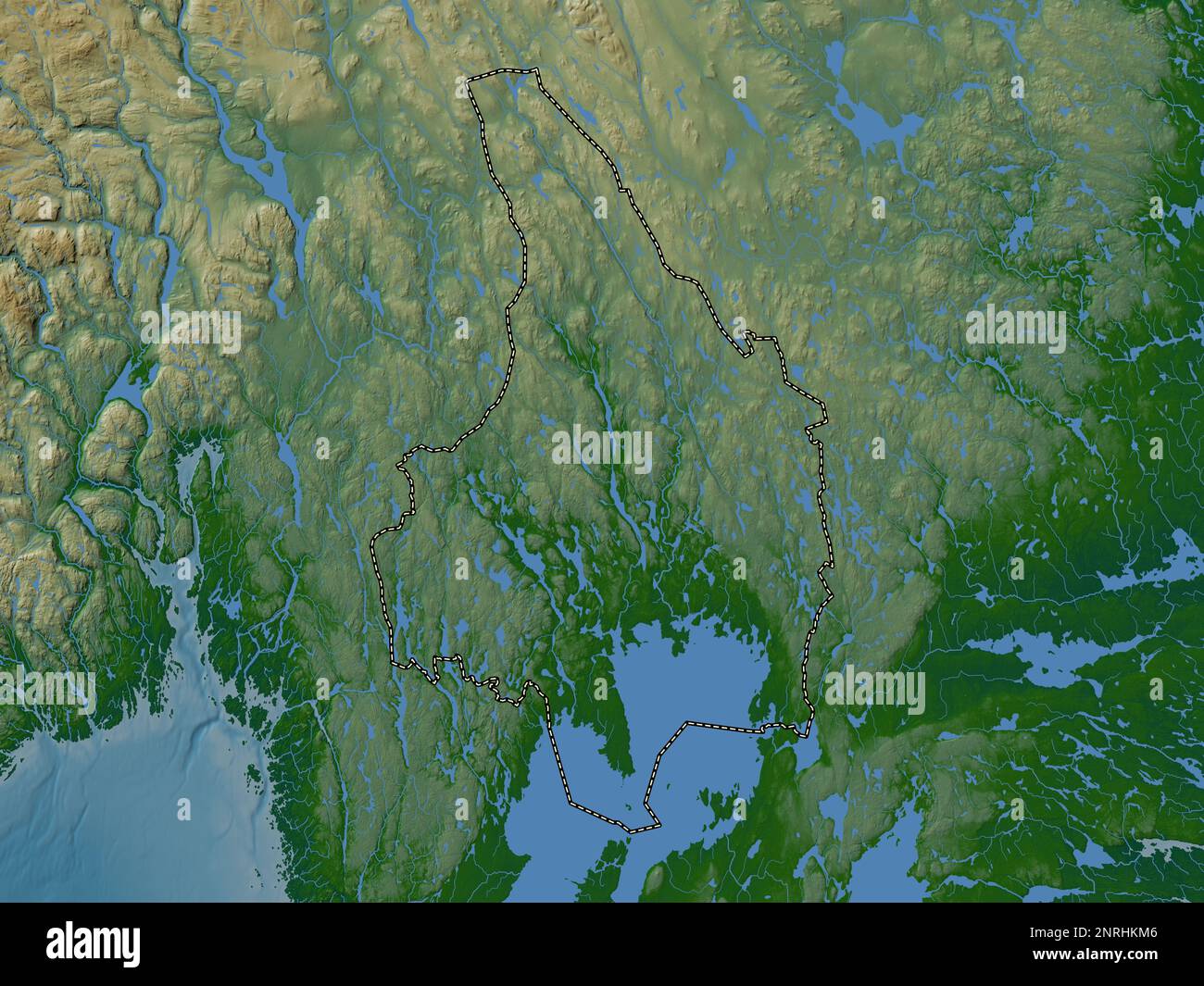 Varmland, county of Sweden. Colored elevation map with lakes and rivers ...