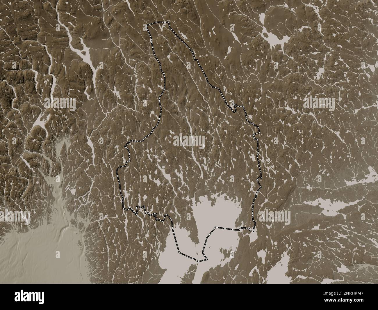 Varmland, county of Sweden. Elevation map colored in sepia tones with ...