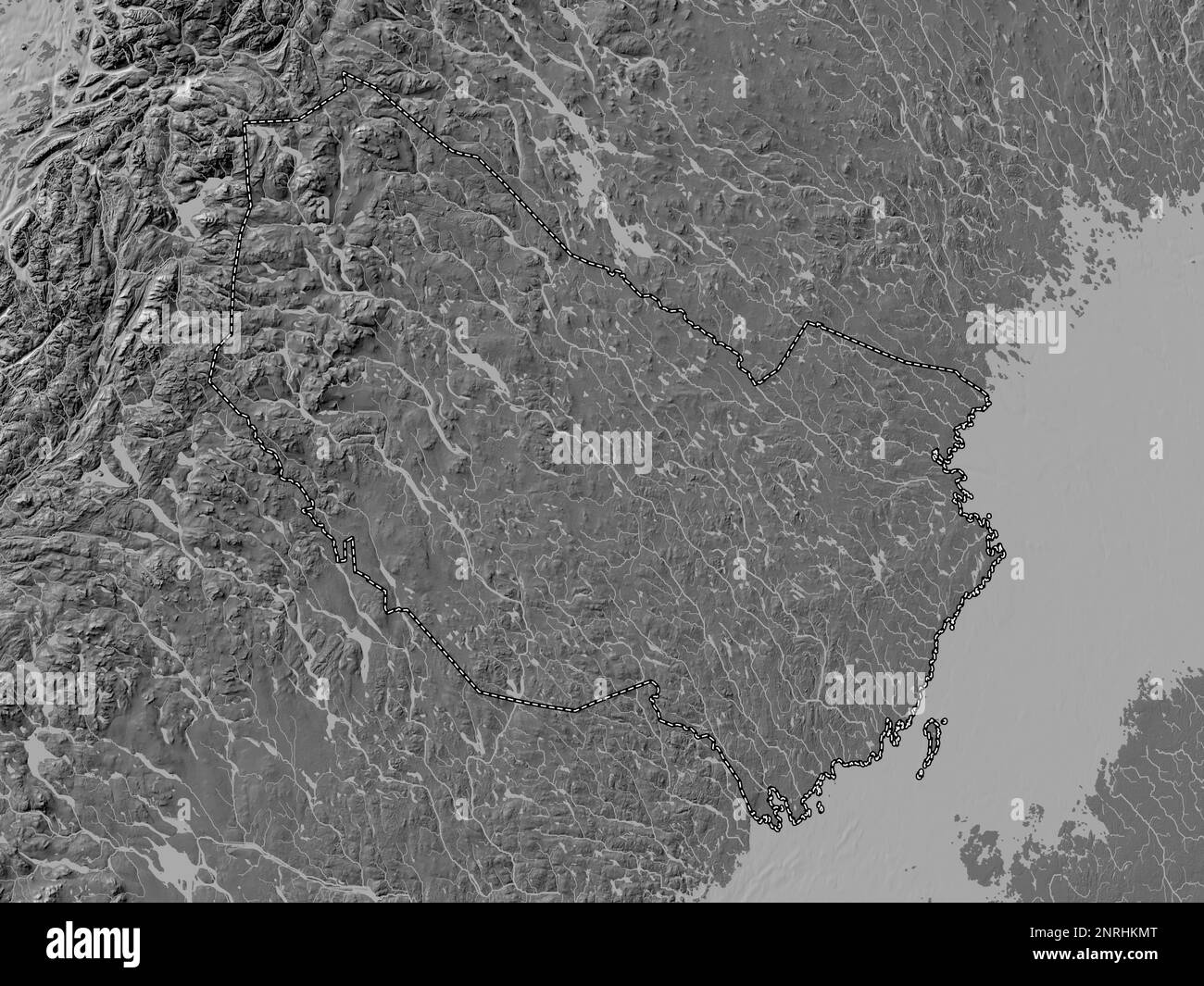 Vasterbotten, county of Sweden. Bilevel elevation map with lakes and ...