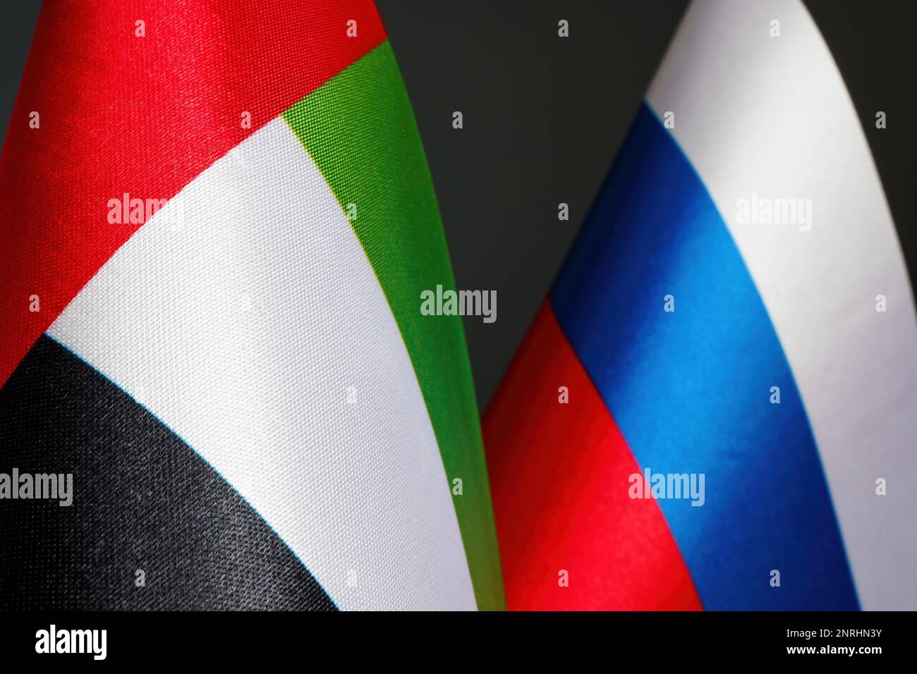 Close-up of the flags of the United Arab Emirates UAE and Russia Stock ...