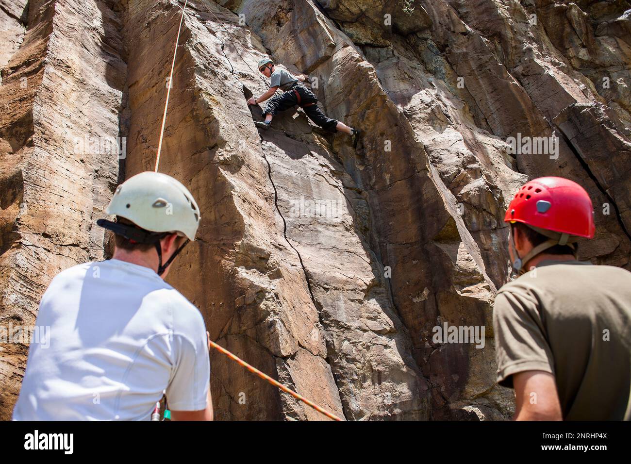 Man climbing, Hells Gate National Park in Kenya Stock Photo - Alamy