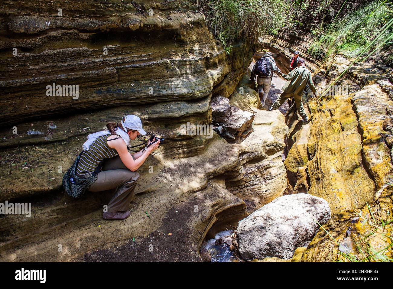 Hikers in the gorge, Hells Gate National Park in Kenya Stock Photo - Alamy