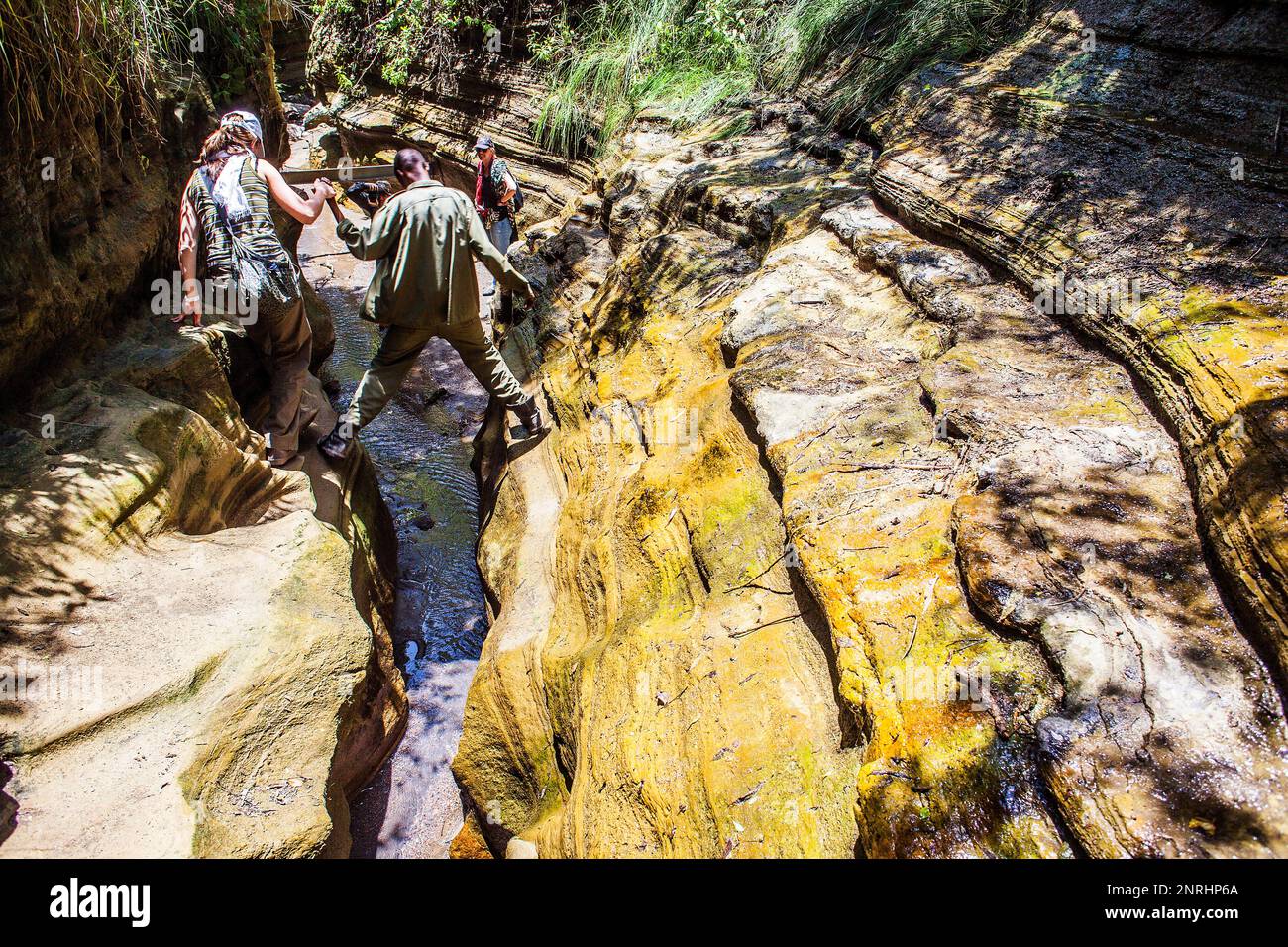 Hikers in the gorge, Hells Gate National Park in Kenya Stock Photo - Alamy