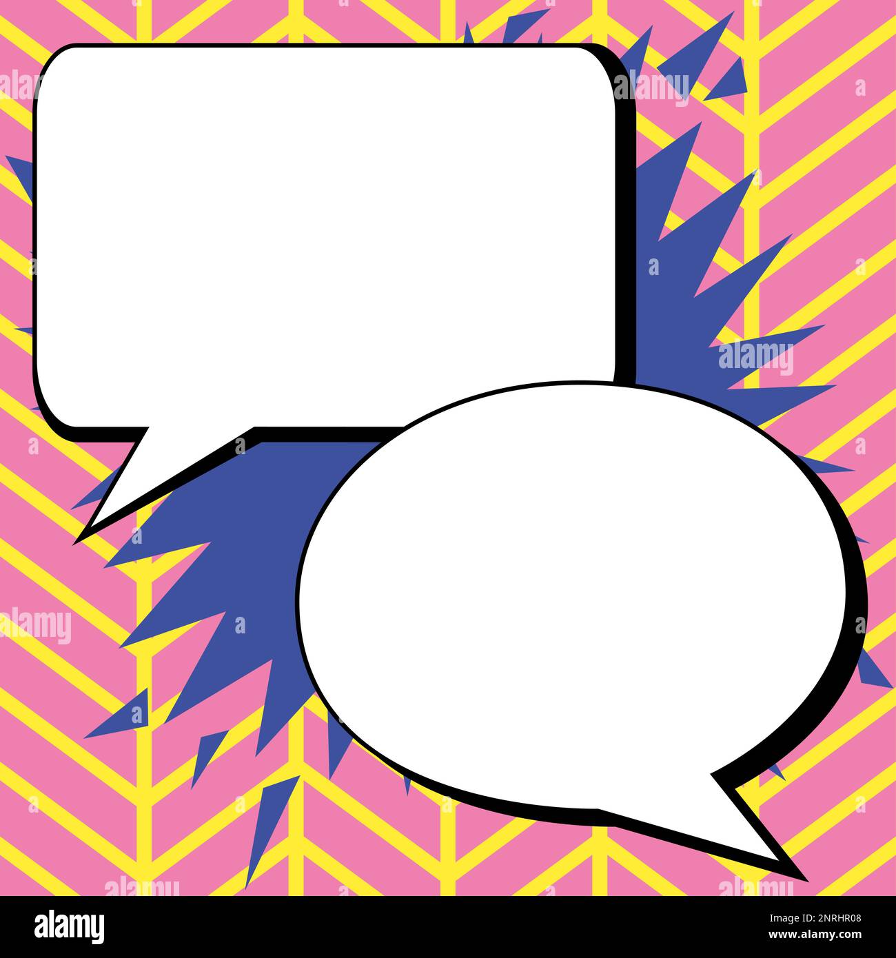 Two big white empty speech bubbles for text. Square and oval dialog ...