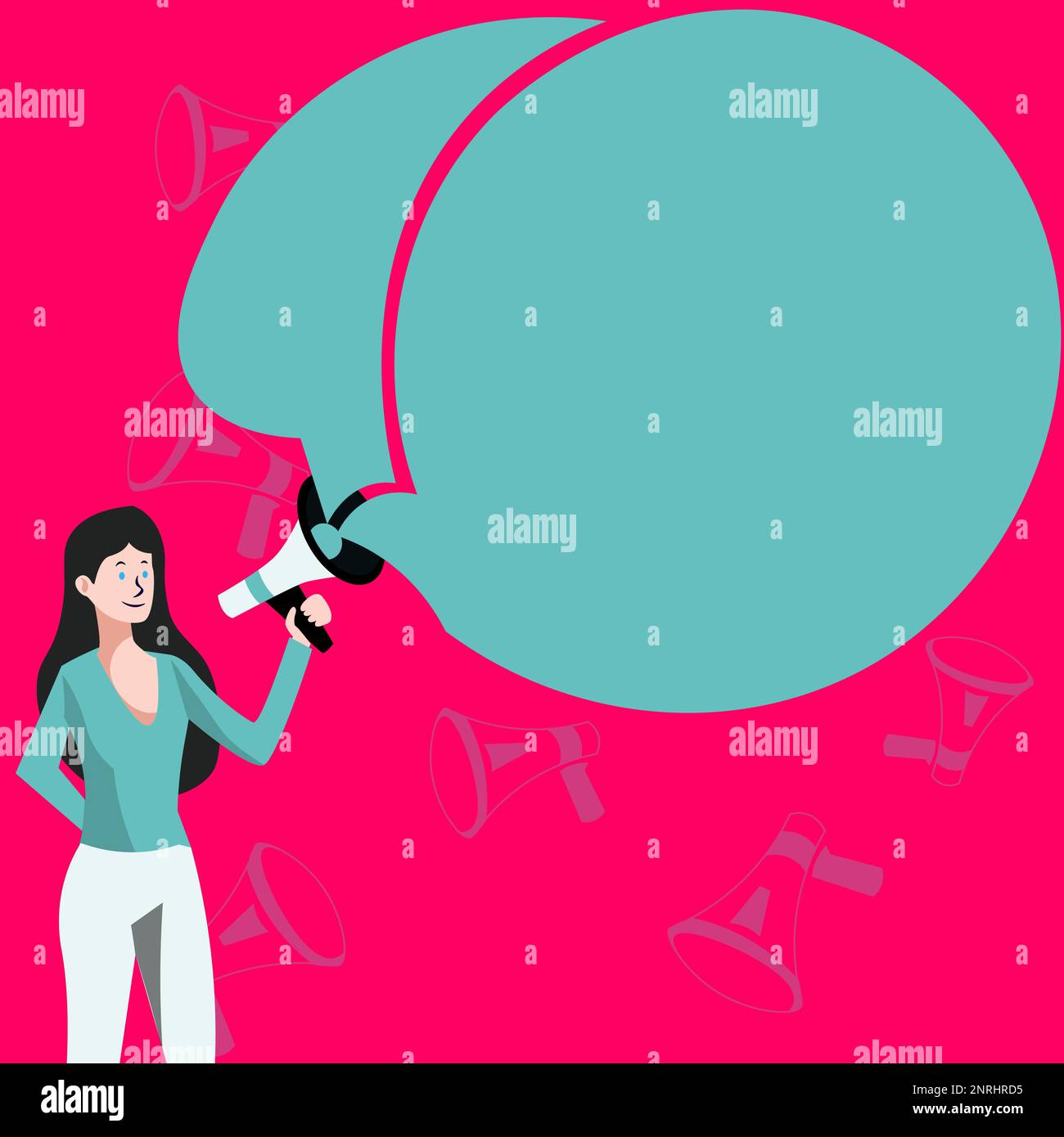 Lady In Uniform Standing Holding Megaphone Presenting Late Tech ...