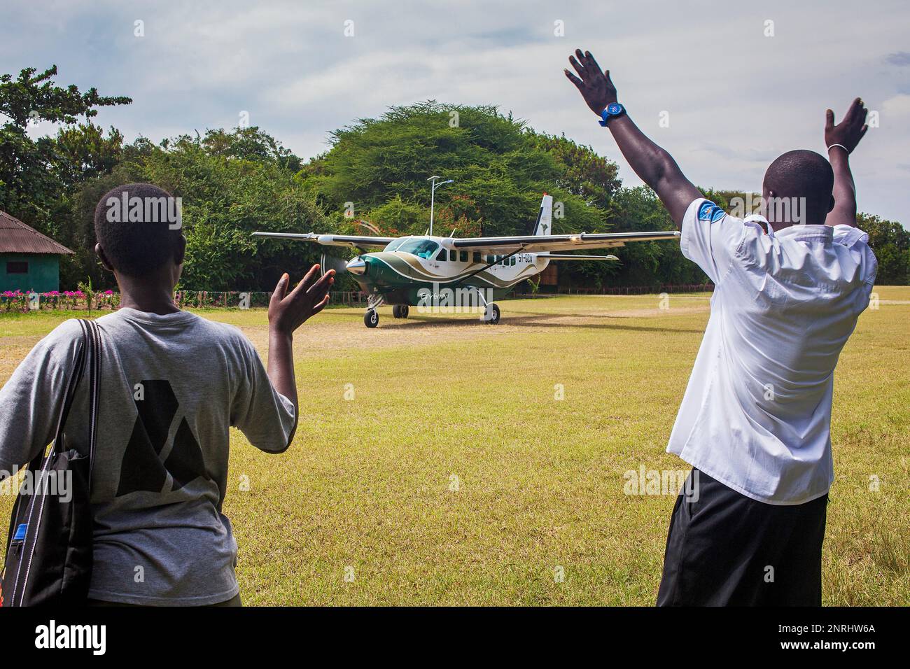 Plane landing in Rusinga Island Lodge, Rusinga Island, Lake Victoria ...