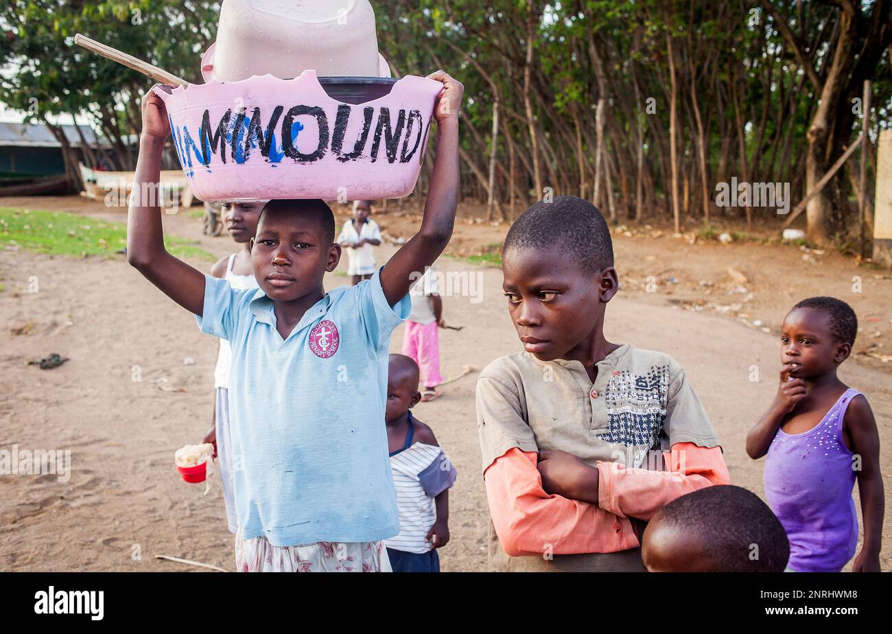 Children, in the fishing village of Kolunga, Rusinga Island, Lake ...