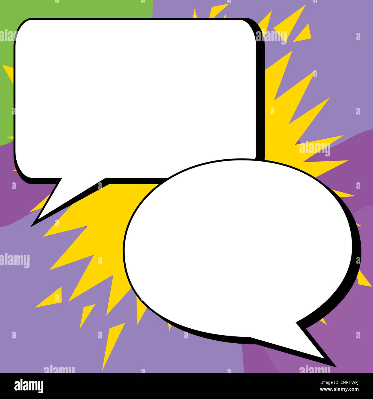 Two big white empty speech bubbles for text. Square and oval dialog ...