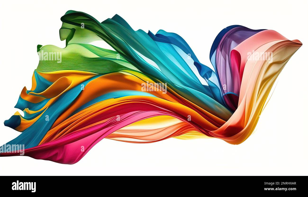 Abstract flying colorful fabric on white background isolated. Fabric Cloth Flowing Wind, Textile ...