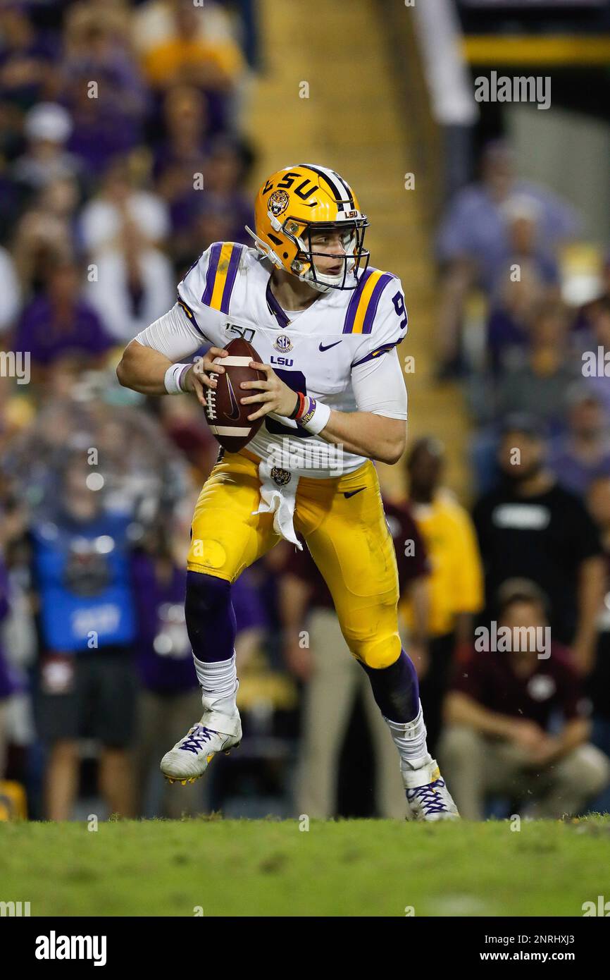 LSU quarterback Joe Burrow (9) throws the ball during an NCAA college ...