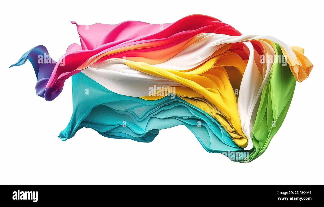 Abstract flying colorful fabric on white background isolated. Fabric Cloth Flowing Wind, Textile ...