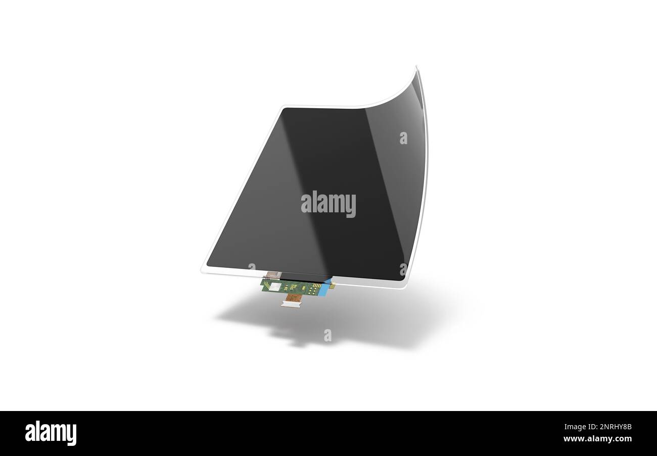 Blank black flexible folded corner rectangular display mockup, isolated ...