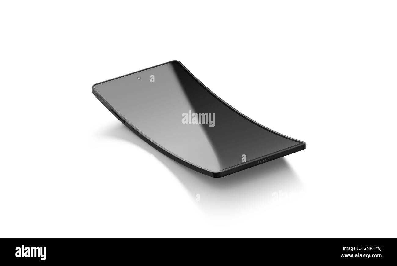 Blank black phone flexible curved display vertical mockup, isolated, 3d ...