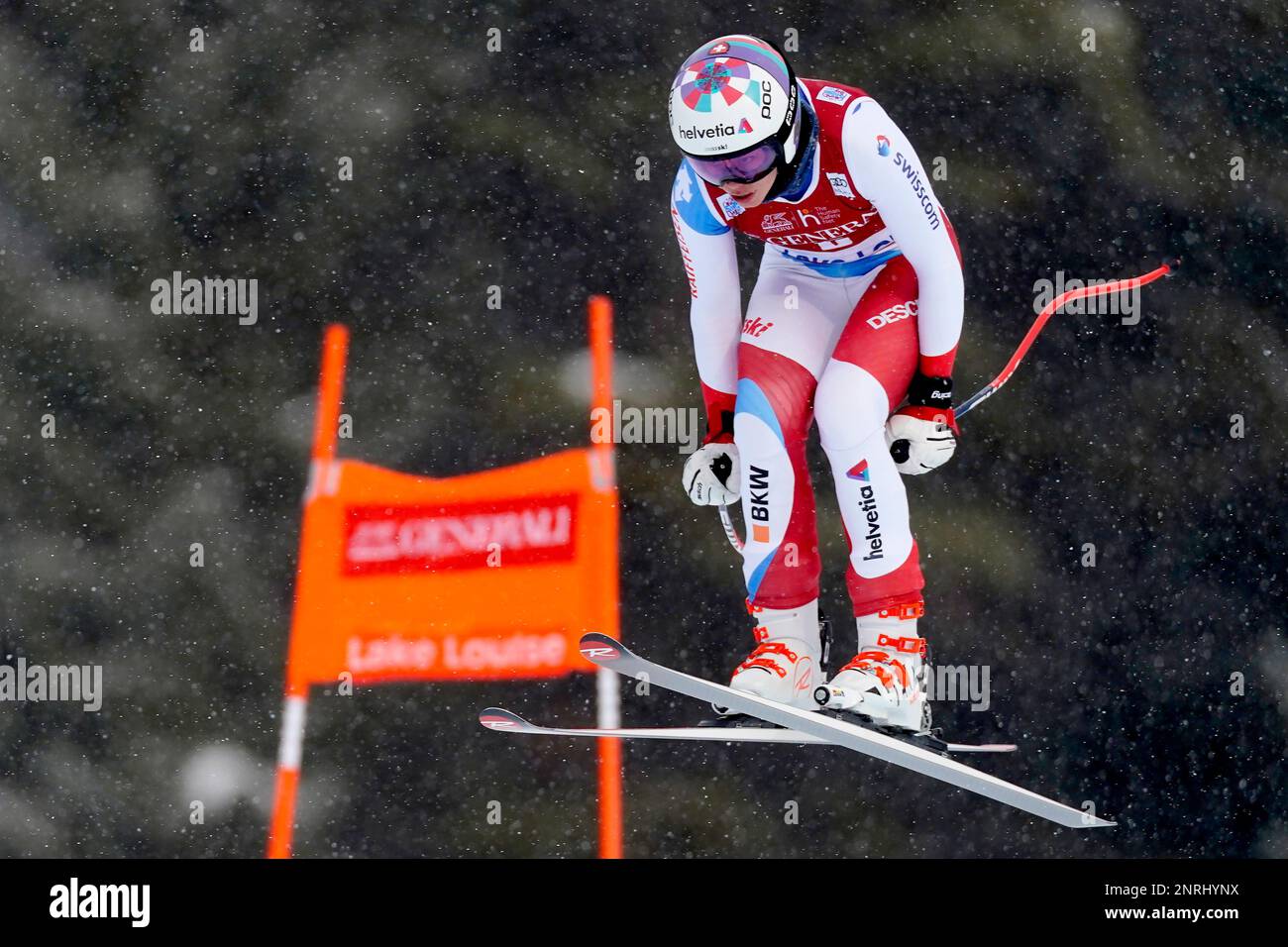 Michelle Gisin, of Switzerland, skis down the course during the first ...