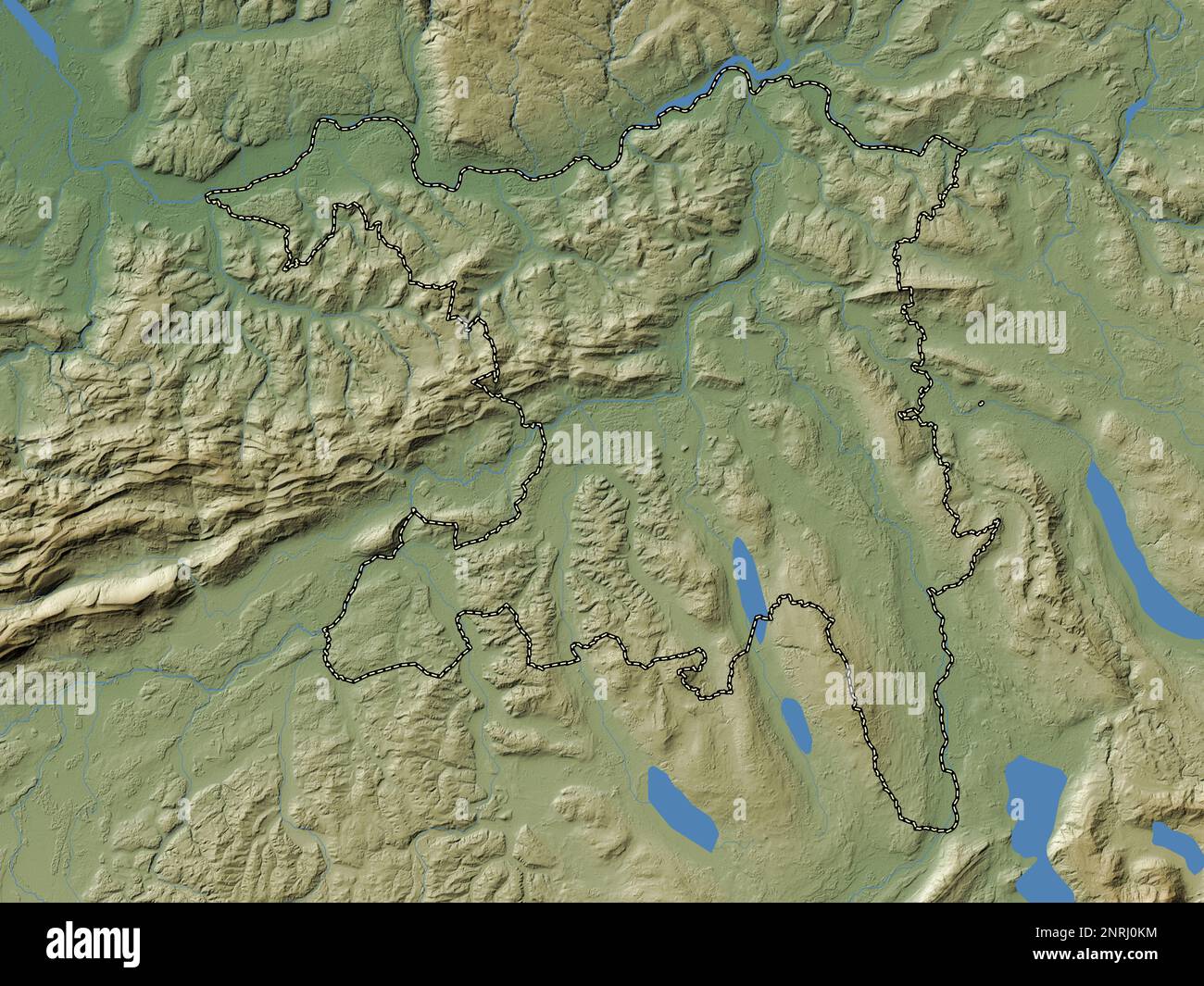 Aargau, canton of Switzerland. Colored elevation map with lakes and ...