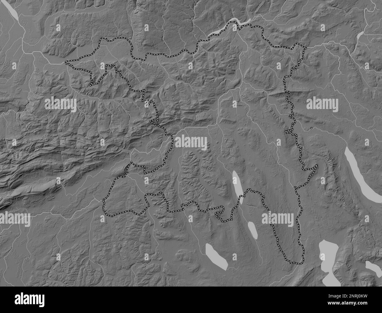Aargau, canton of Switzerland. Grayscale elevation map with lakes and ...