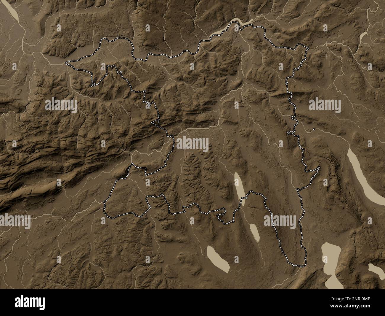 Aargau, canton of Switzerland. Elevation map colored in sepia tones ...