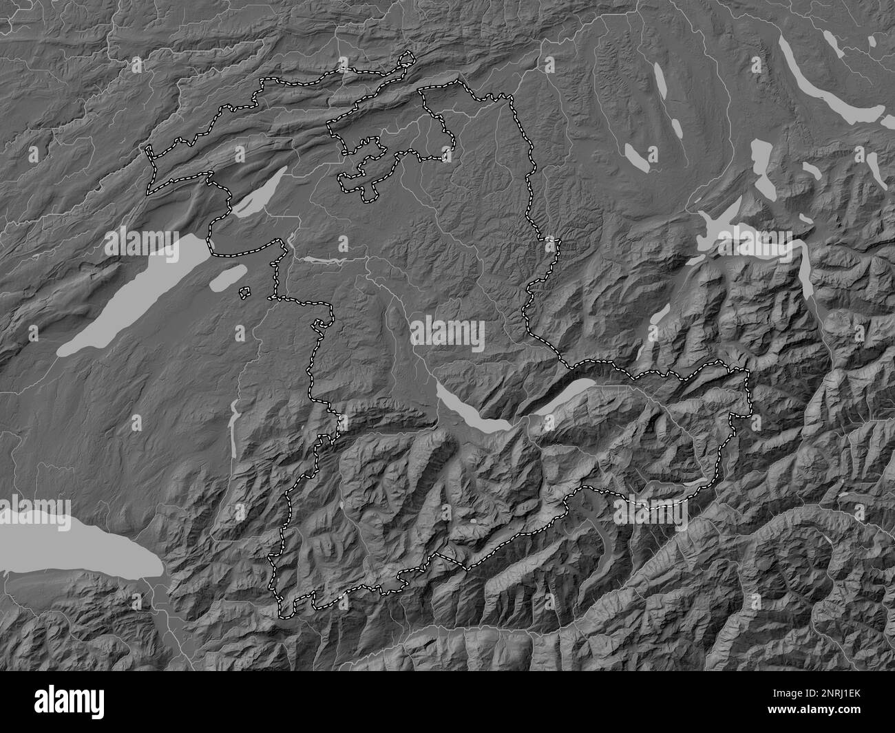 Bern, canton of Switzerland. Bilevel elevation map with lakes and ...