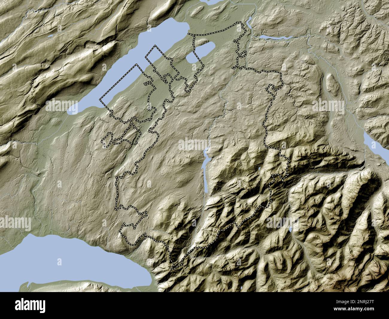 Fribourg, canton of Switzerland. Elevation map colored in wiki style ...