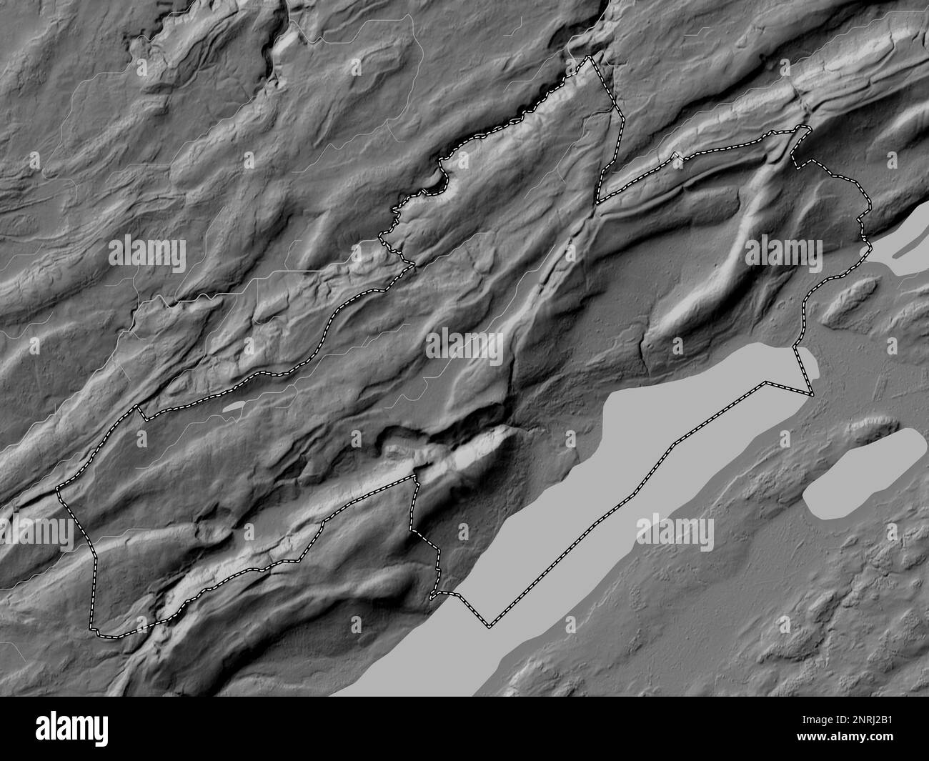 Neuchatel, canton of Switzerland. Grayscale elevation map with lakes ...