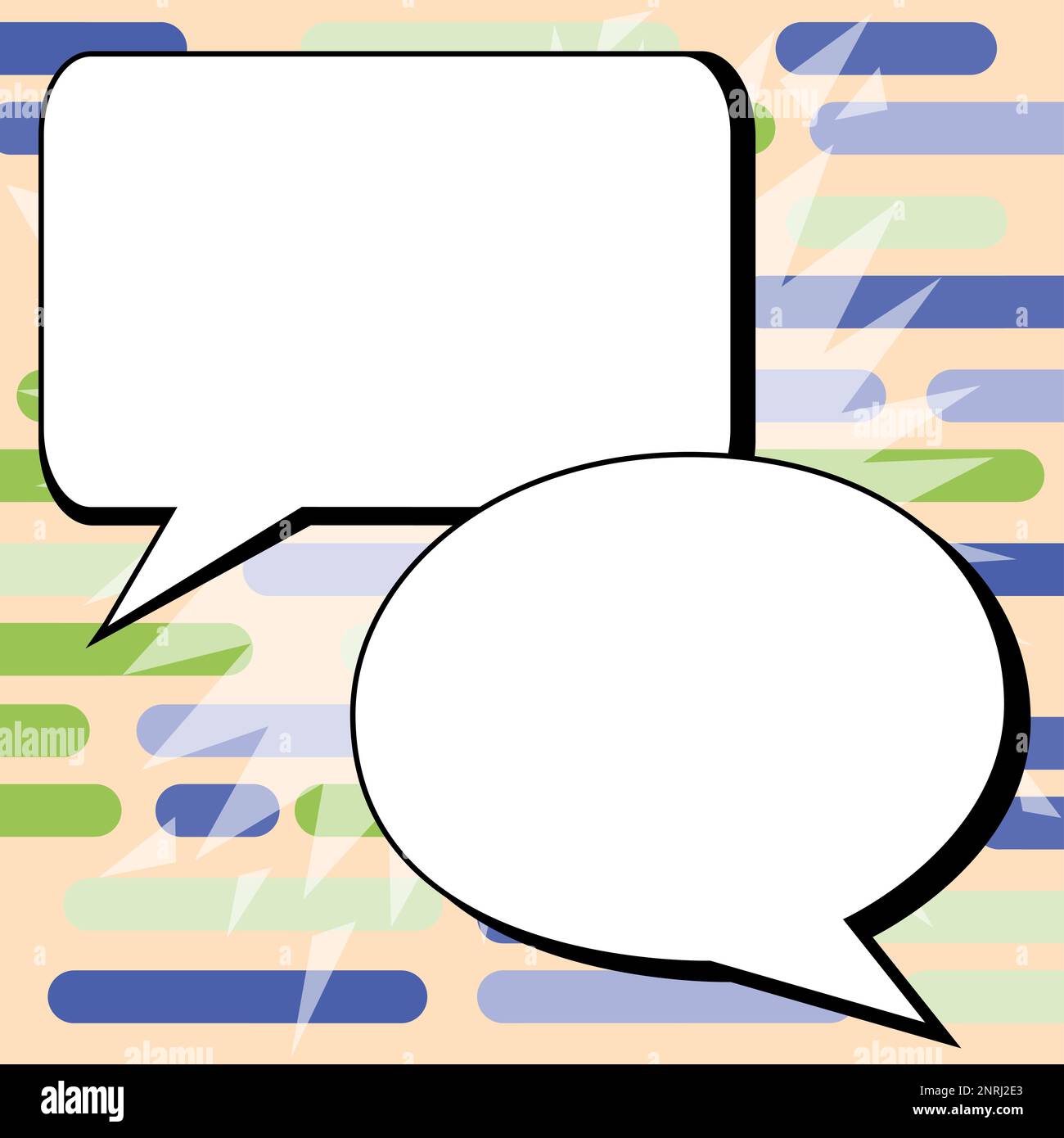 Two big white empty speech bubbles for text. Square and oval dialog ...