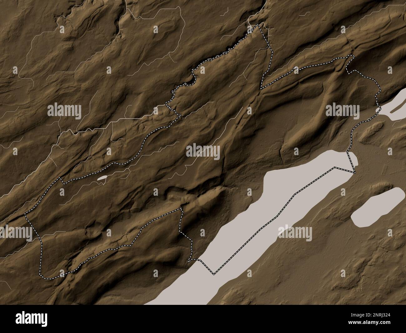 Neuchatel, canton of Switzerland. Elevation map colored in sepia tones ...