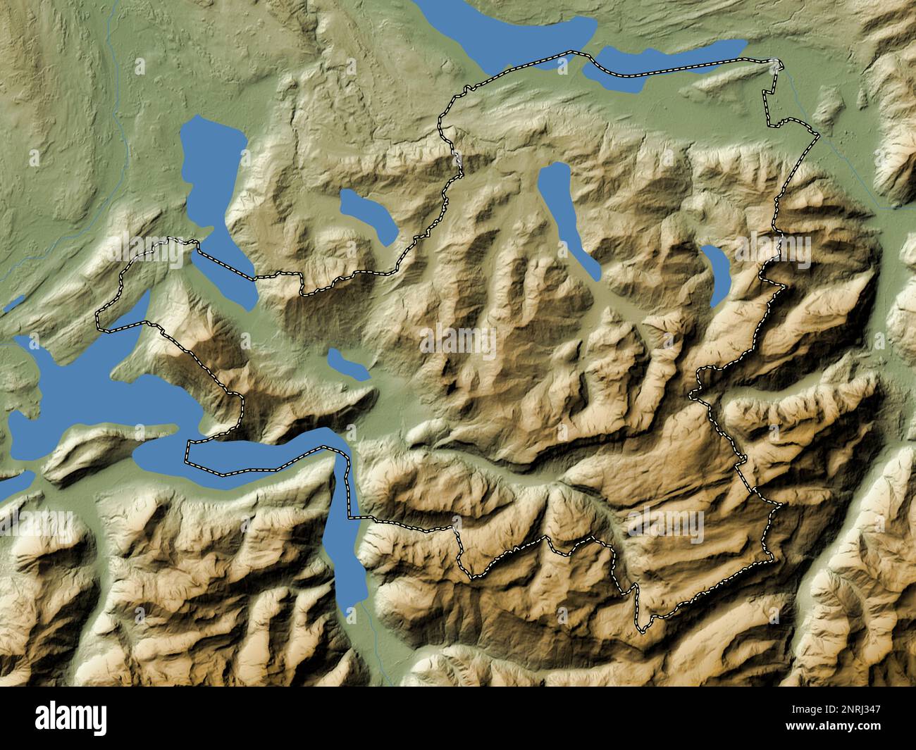 Schwyz, canton of Switzerland. Colored elevation map with lakes and ...