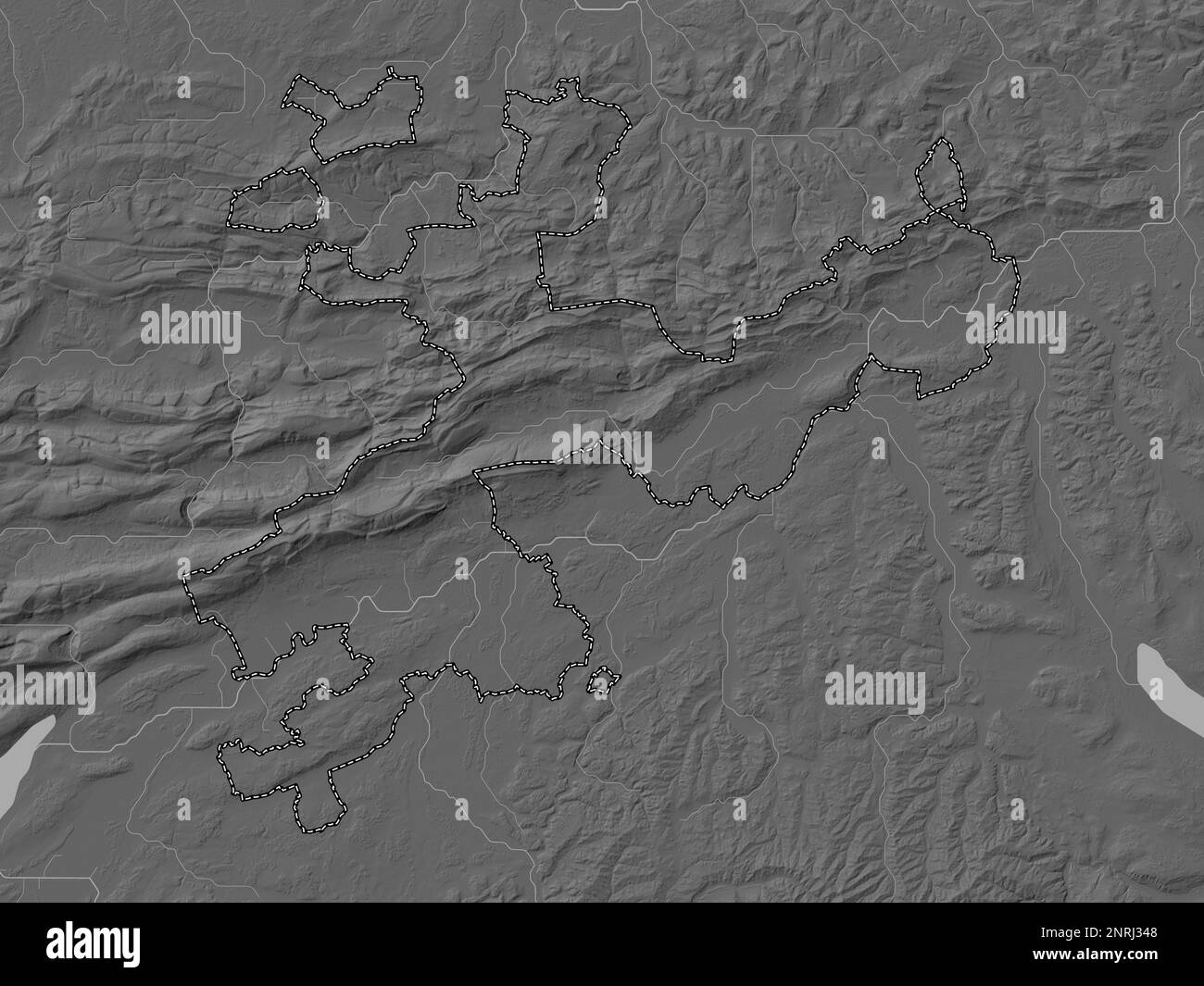 Solothurn, canton of Switzerland. Bilevel elevation map with lakes and ...